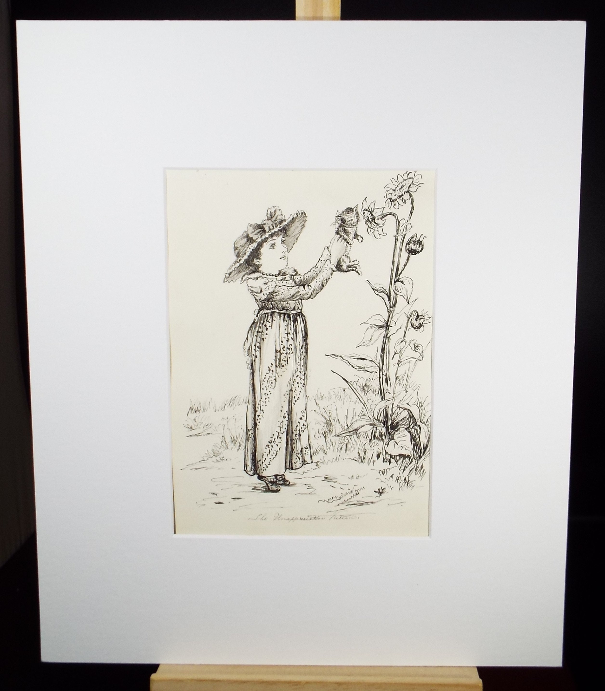 Original Pen & Ink Sketch, 'the Unappreciative Kitten', Circa 1880's ...