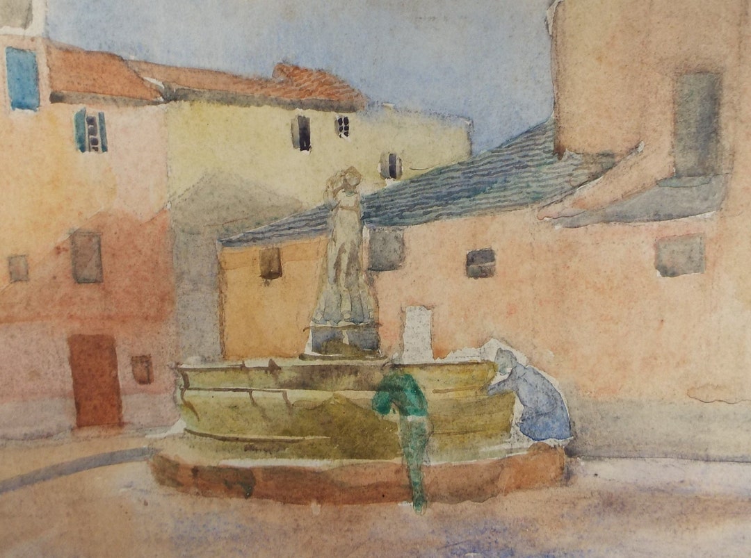 Original Watercolour, 'two Figures at a Fountain', Susan Beatrice ...