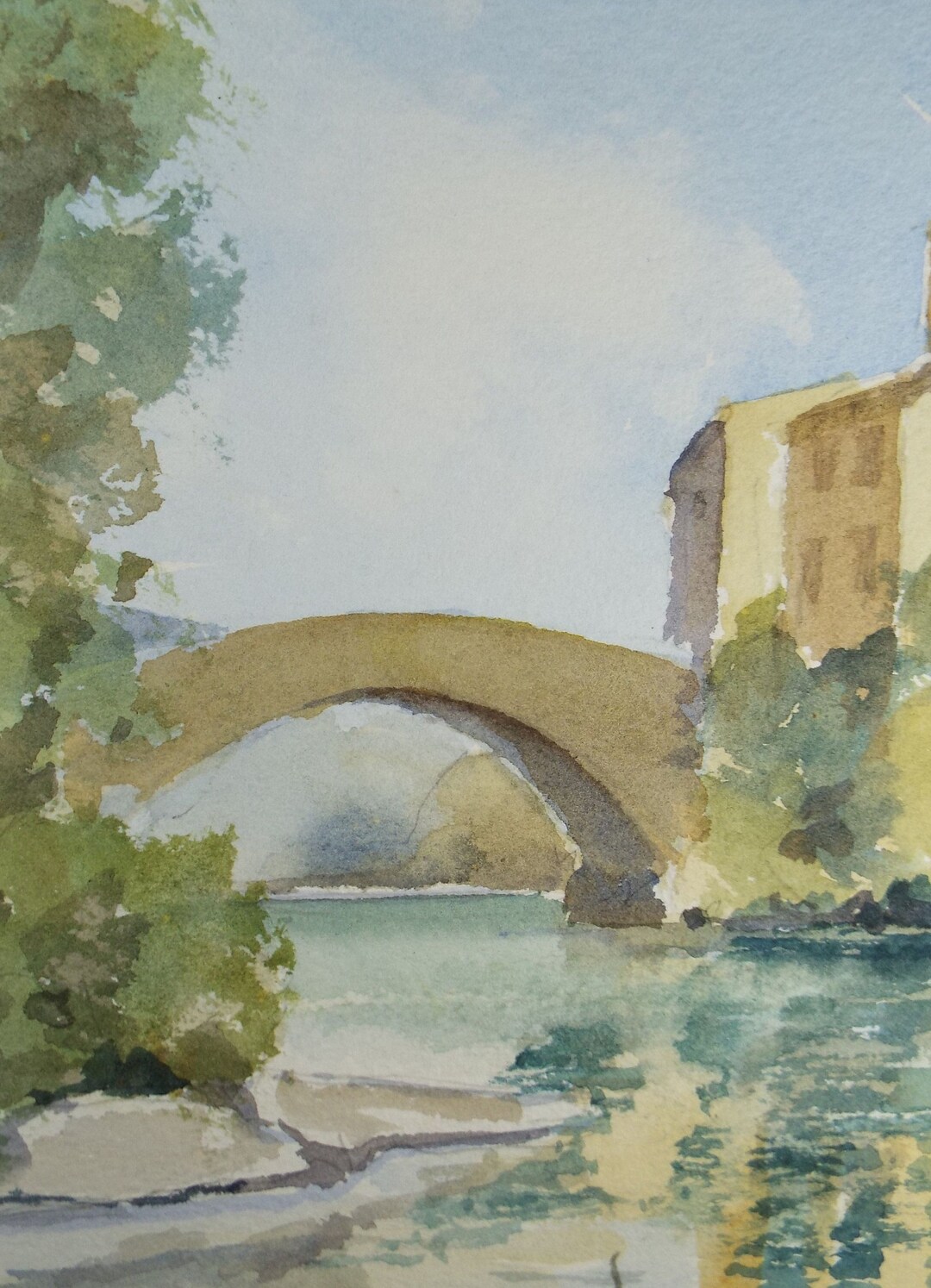 Original Watercolour, 'bridge Over the River', C1990, Paul Winby - Etsy