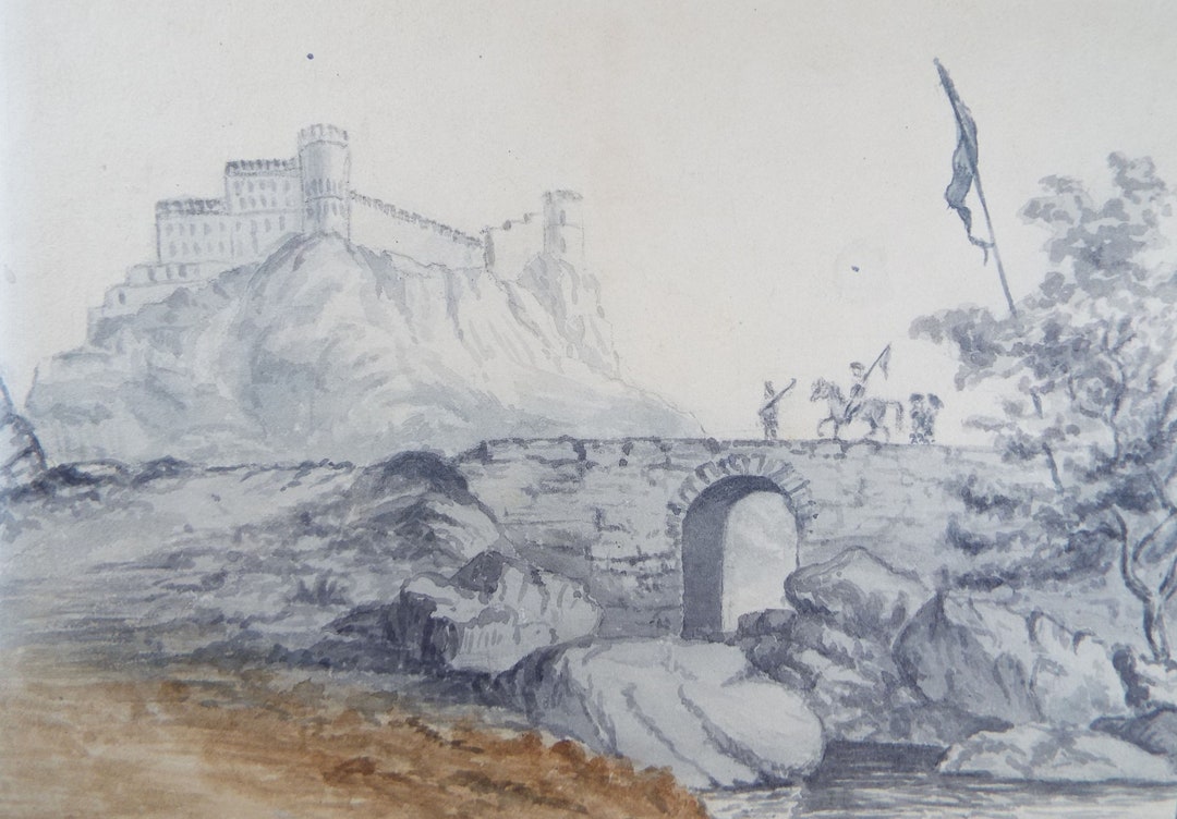 Original Pencil Drawing and Wash ' Fort of Attock', Dated 1849, Artist ...