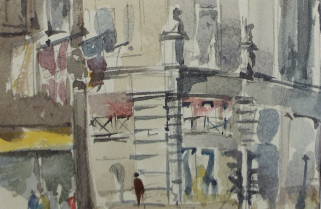 Original Watercolour & Ink Drawing, 'street Scene With Figures', Hugh ...