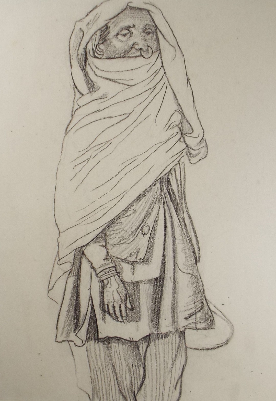 Original Pencil Sketch, 'study of an Indian Woman - Standing', Susan ...