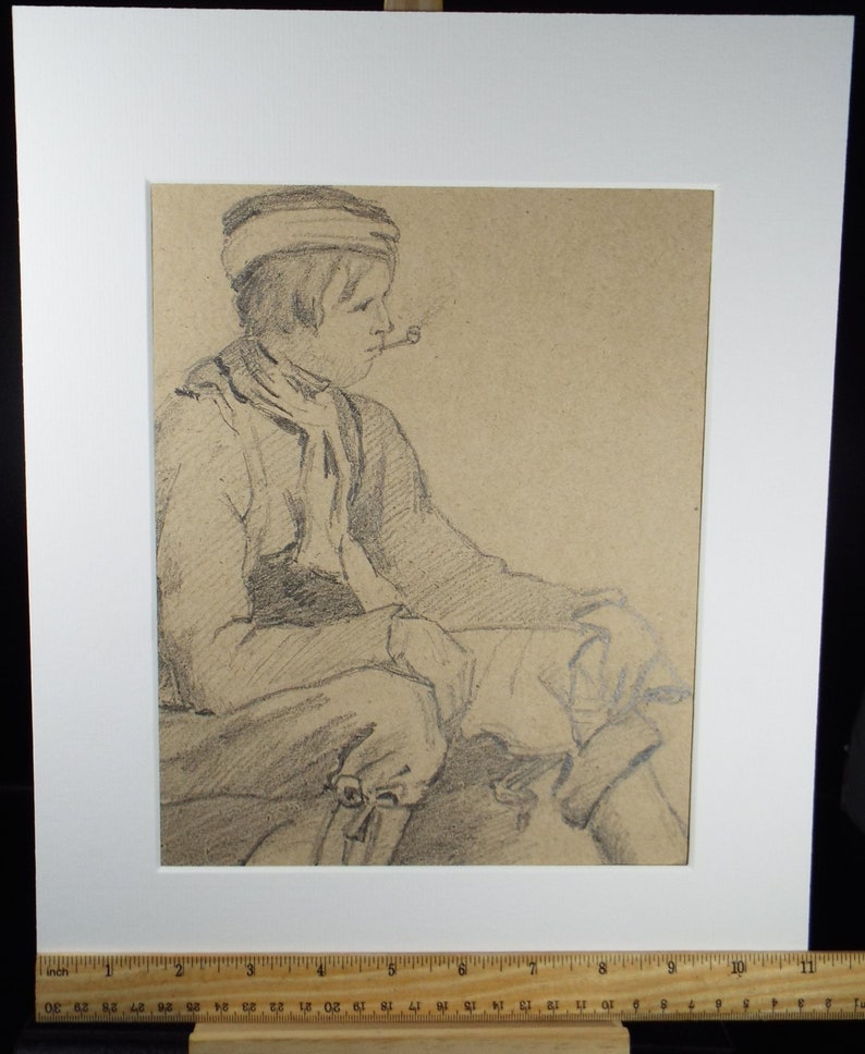 Original Pencil Drawing, 'boy Smoking a Pipe', Circa 1883, Artist ...