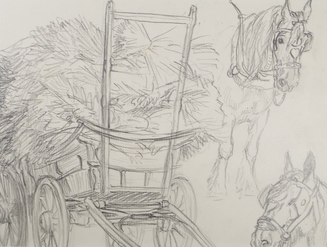 Helen Collins Heavy Horses Pencil Sketch, Circa 1938, Mounted - Etsy