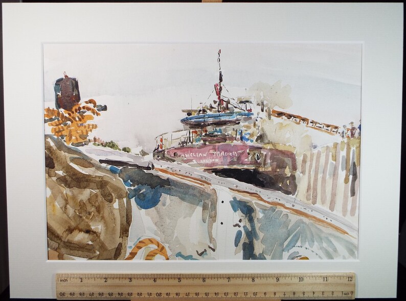 Original Watercolour,'freighter Anglian Trader', Roger Alsop, Dated ...