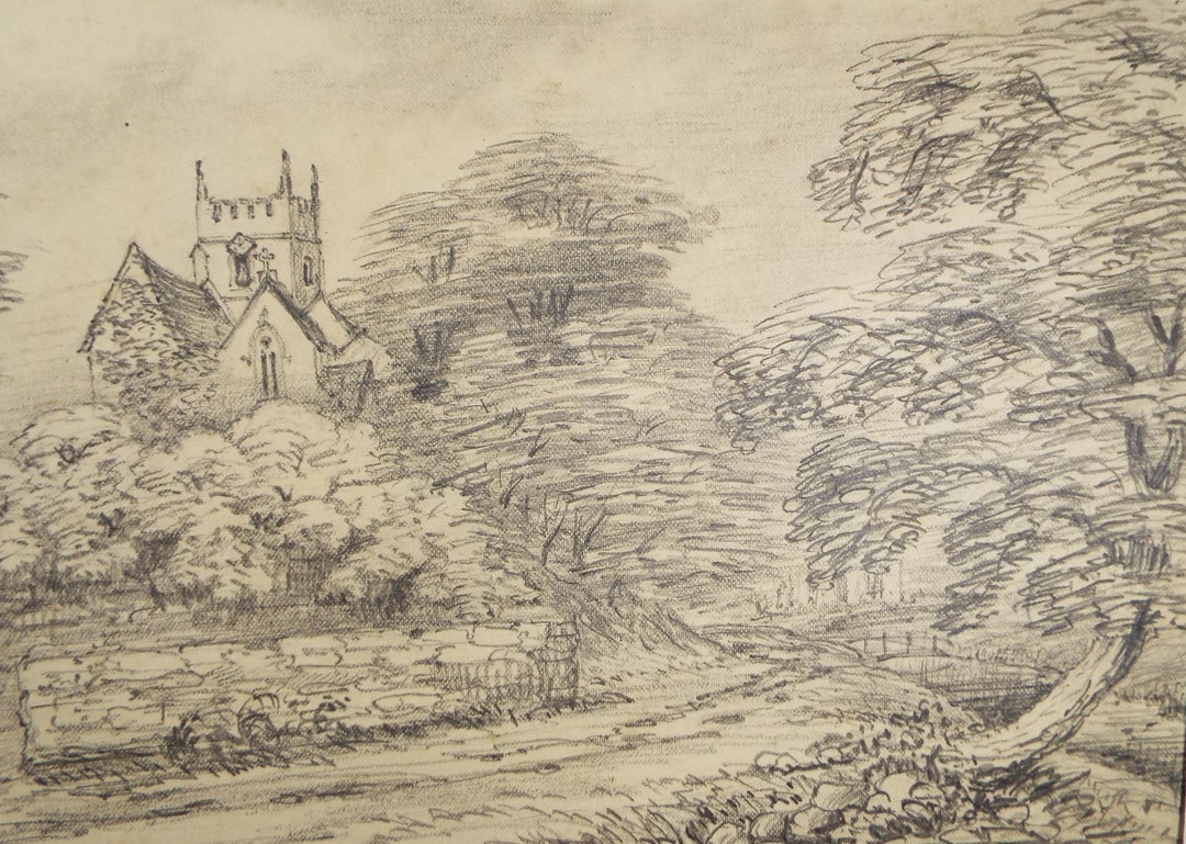 Original Pencil Drawing, 'upper Slaughter', Dated 1873, Artist Unknown ...