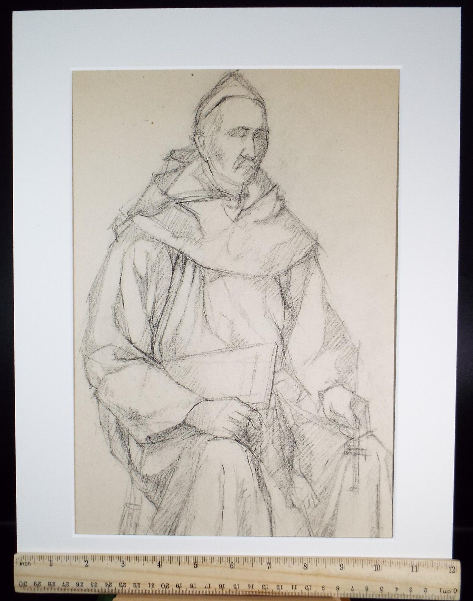 Pencil Drawing 'seated Priest', C1950s, C.D. Finley - Etsy