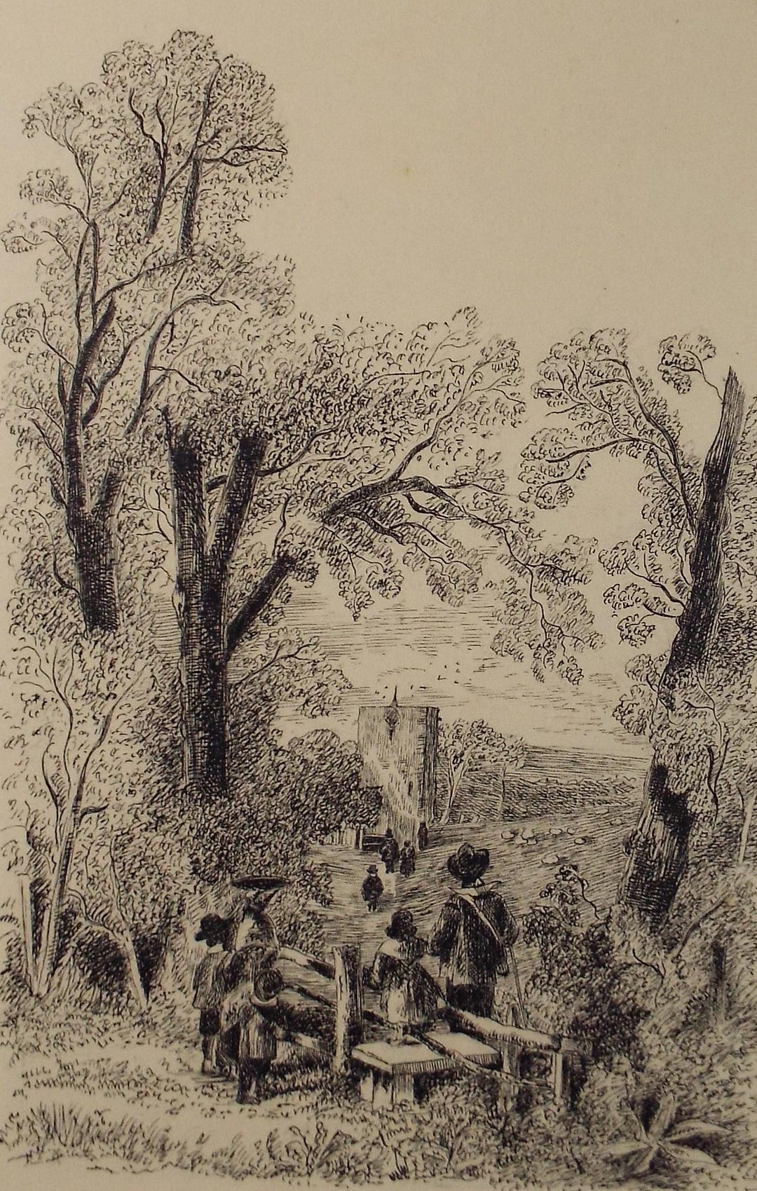 Original Pen and Ink Drawing, 'figures at a Stile', Circa 1860's ...