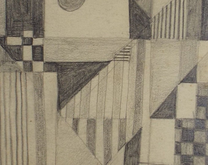 Original Pencil Drawing, 'cubic Abstract', Circa 1950's, Artist Unknown ...