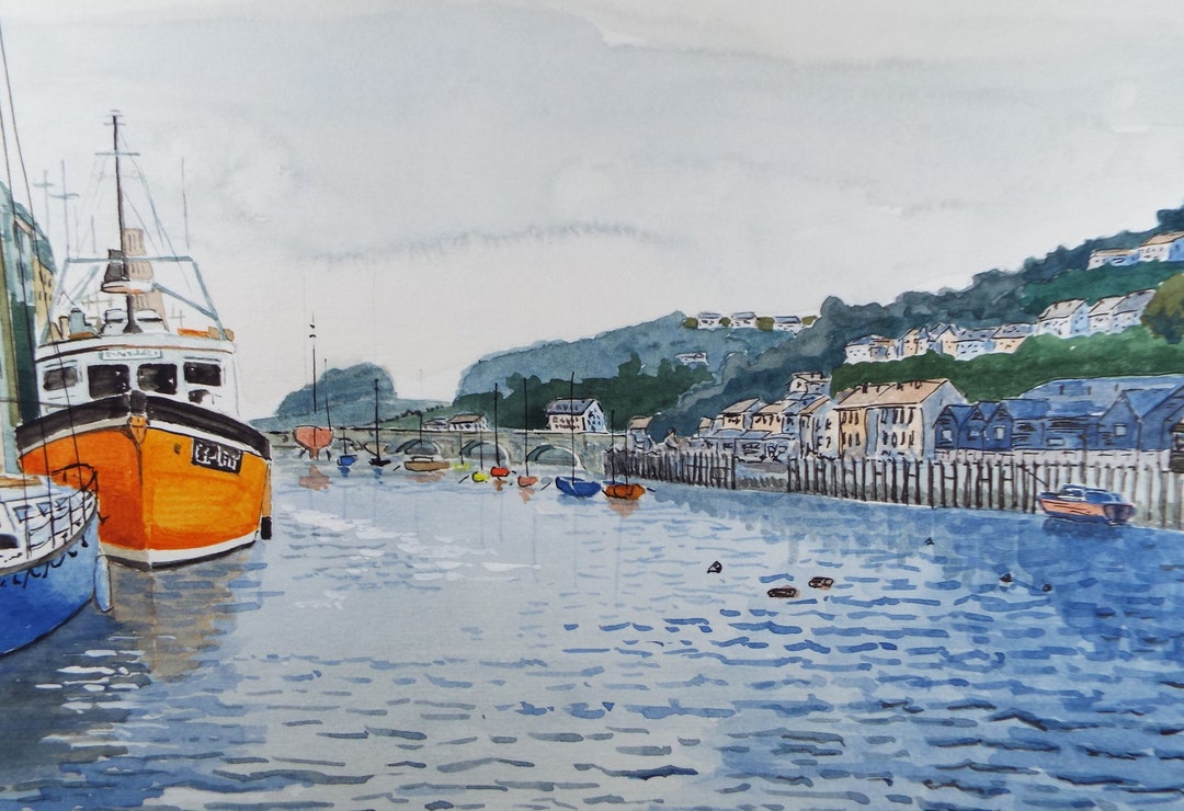 Original Watercolour, 'looe Harbour', Circa 1990's, Monogram PL - Etsy