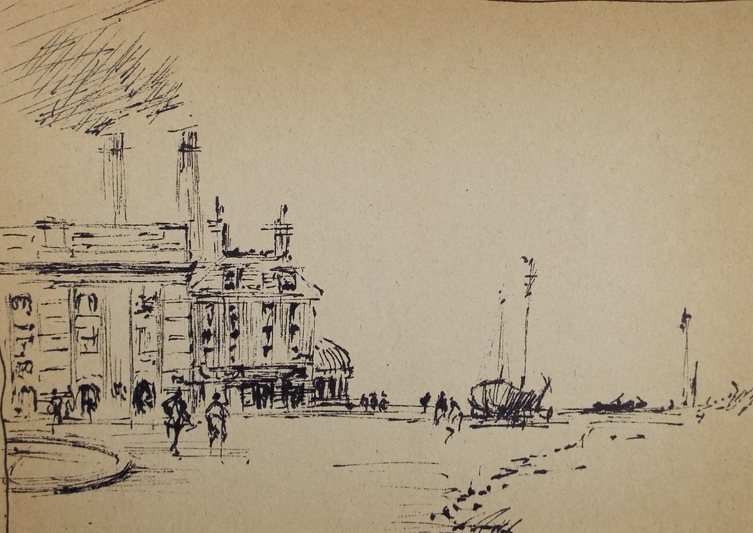 Original Pen & Ink Drawing, 'promenade With Figures', Hugh Mckenzie ...