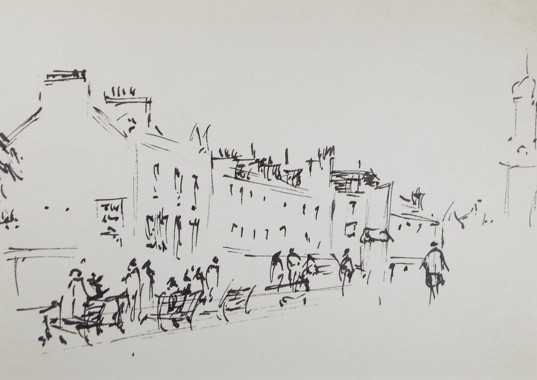 Original Pen & Ink Drawing, 'streetscape With Figures', Hugh Mckenzie ...