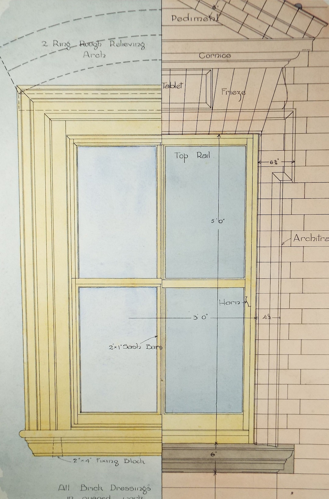 Original Watercolour,'technical Drawing of a Sash Window', Circa 1930's ...