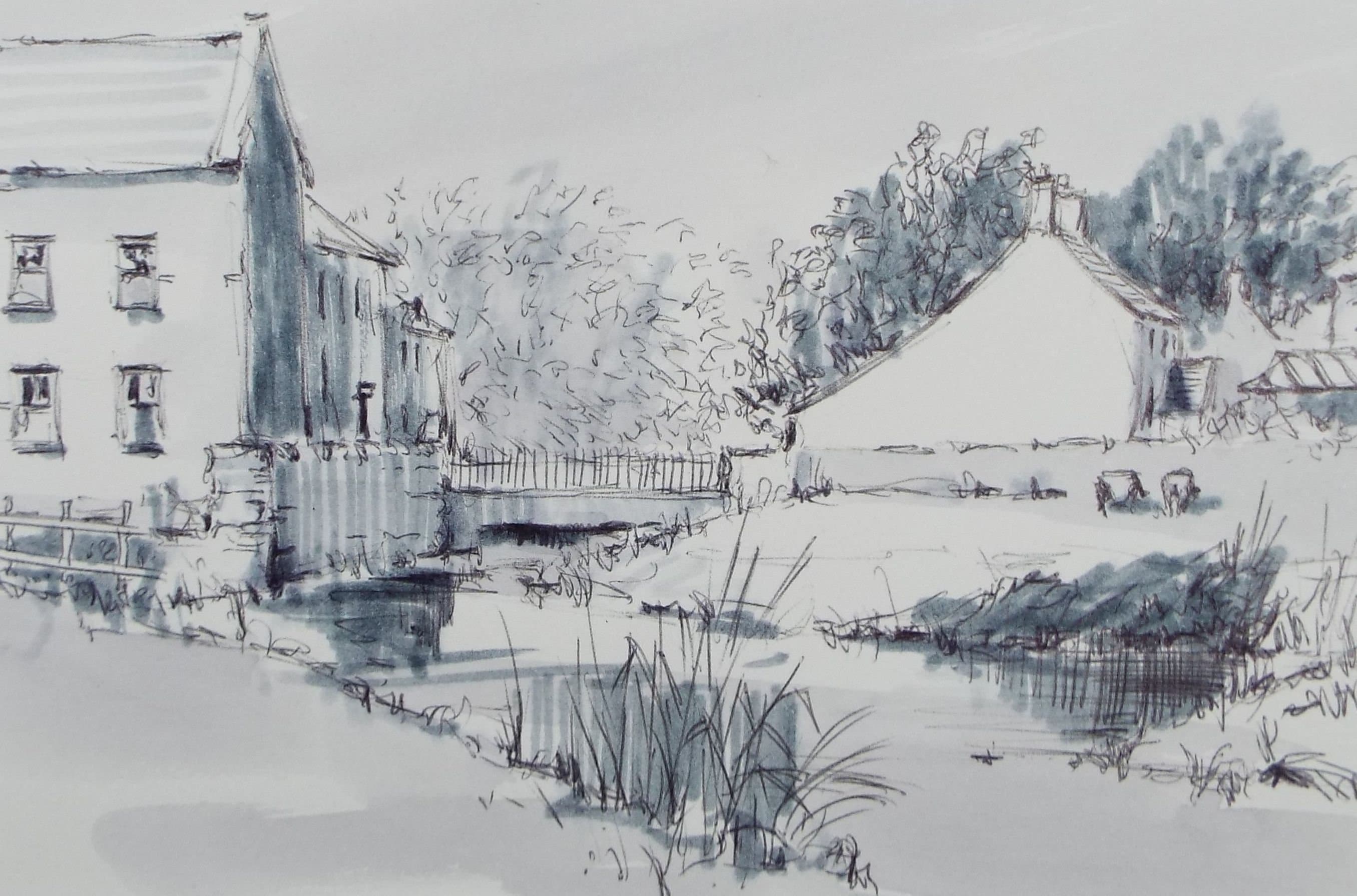 Original Watercolour & Ink, 'riverside Buildings', Circa 1990's, Artist ...