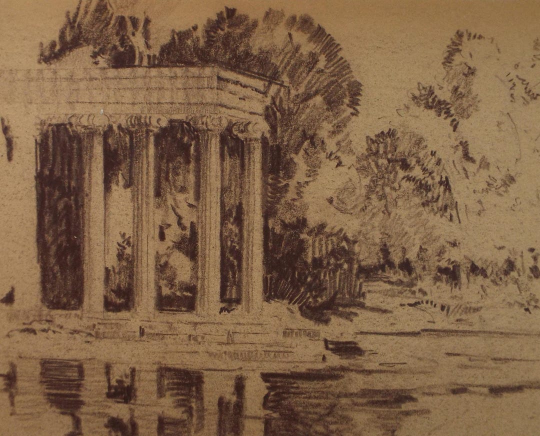 Original Pastel Drawing, 'italian Folly', Artist Unknown, Circa 1950's ...