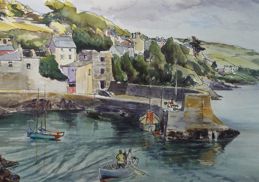Original Watercolour,'harbour With Fishing Boats', Circa 1990's Artist ...