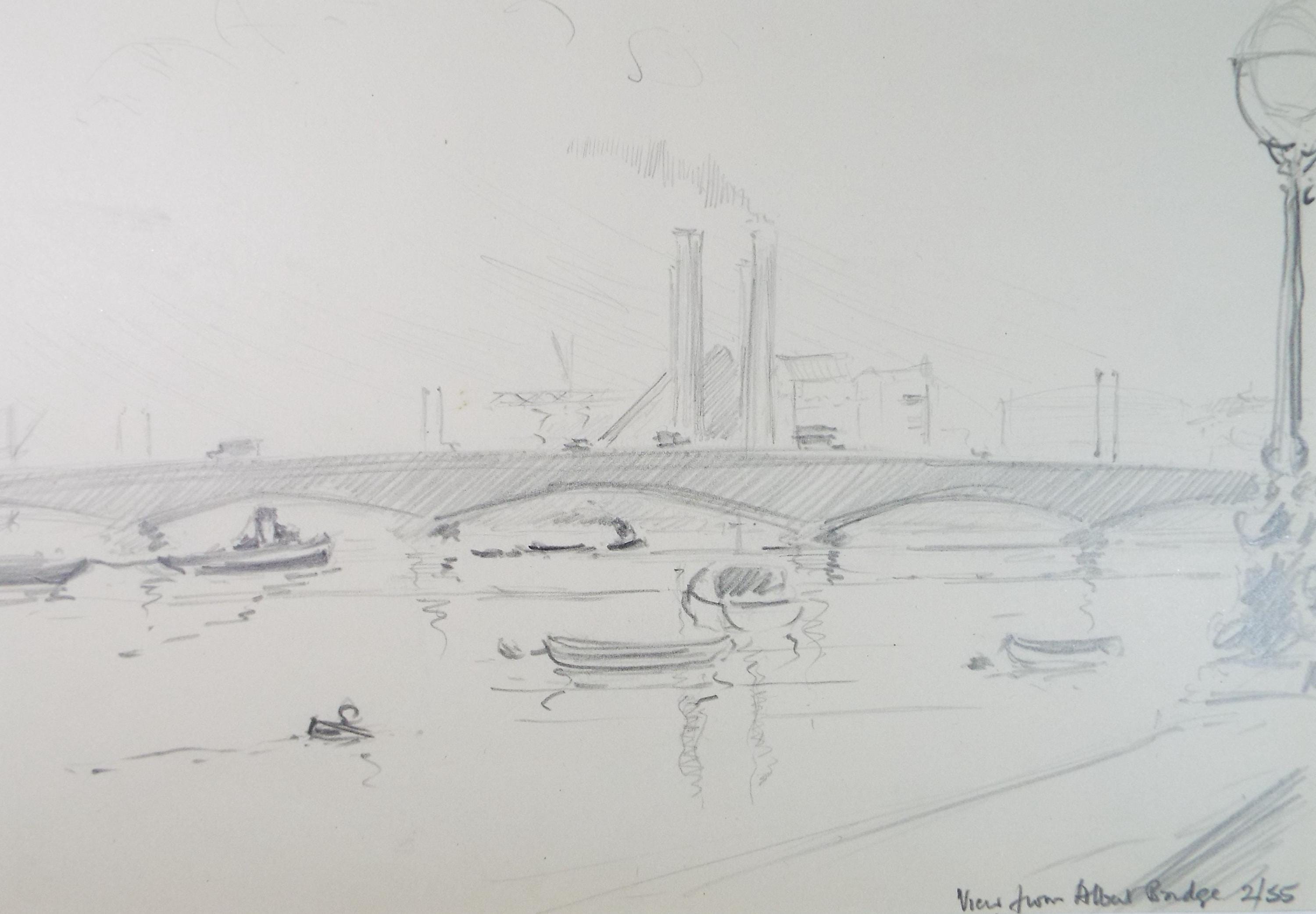 Original Pencil Drawing, 'view From Albert Bridge', Artist Unknown ...