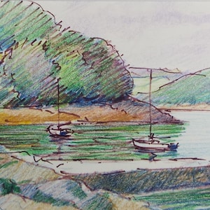 Original Pencil Drawing ,'river Estuary, Early Morning', Circa 1980's ...