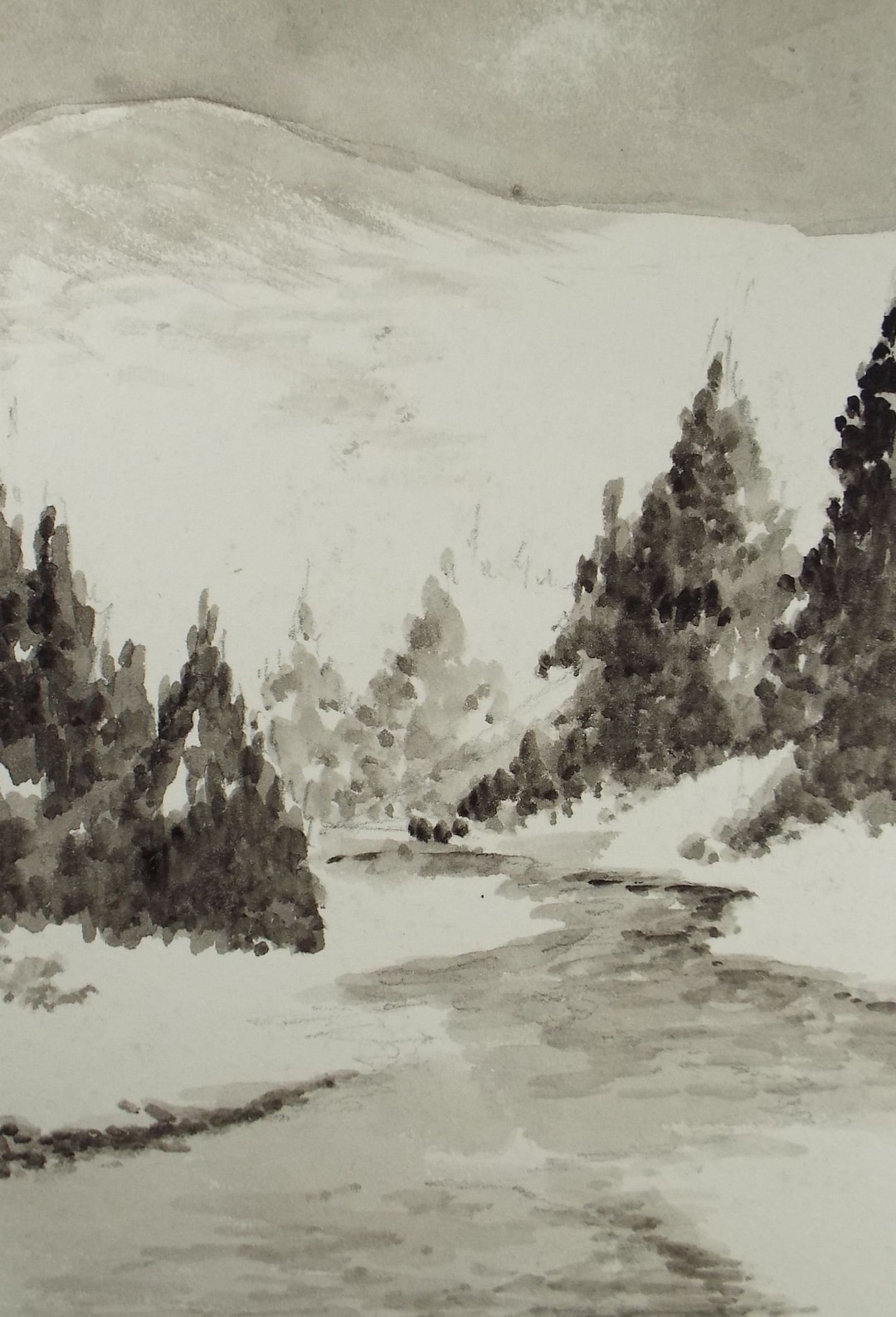 Original Ink & Wash, 'trees by a River', A Simmons, Circa 1940's - Etsy