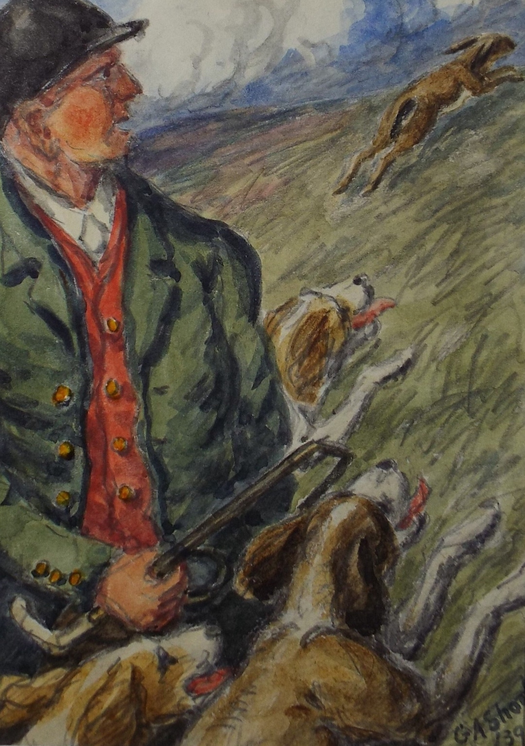 Original Watercolour Drawing, 'huntsman With Dogs', George Anderson ...
