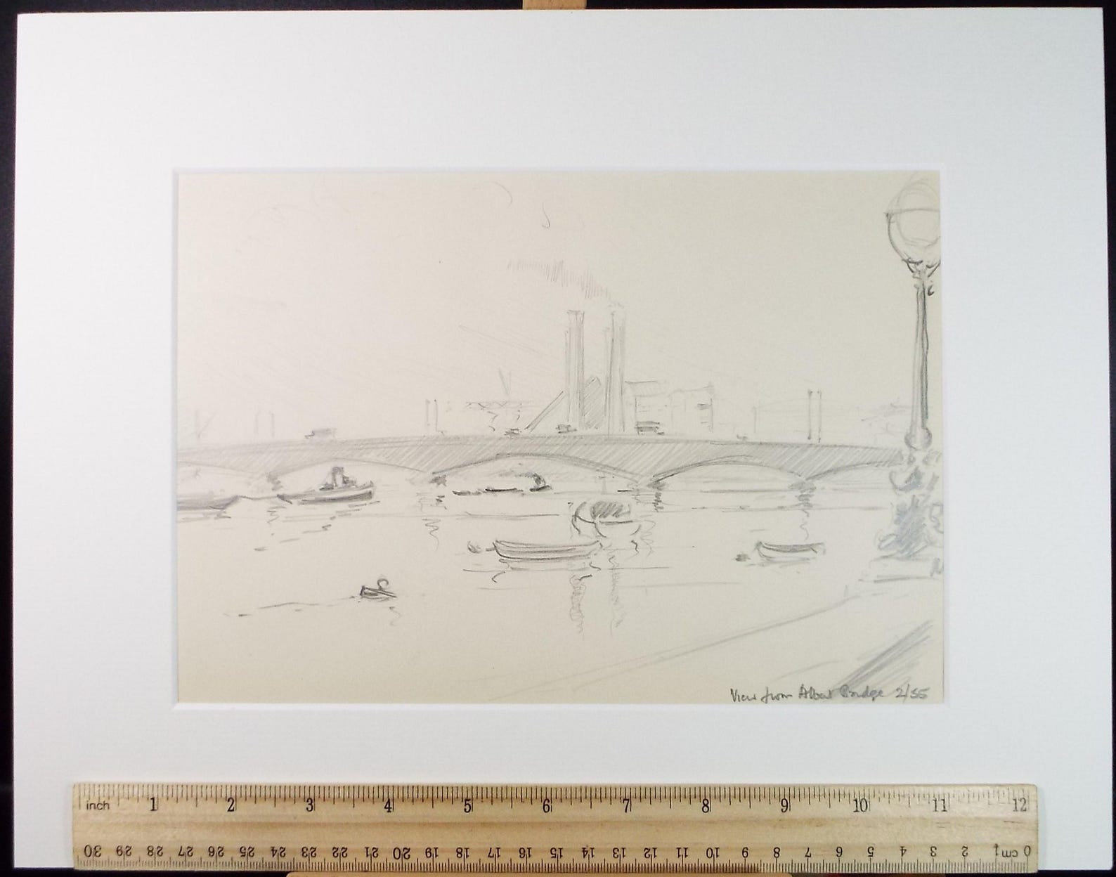 Original Pencil Drawing, 'view From Albert Bridge', Artist Unknown ...