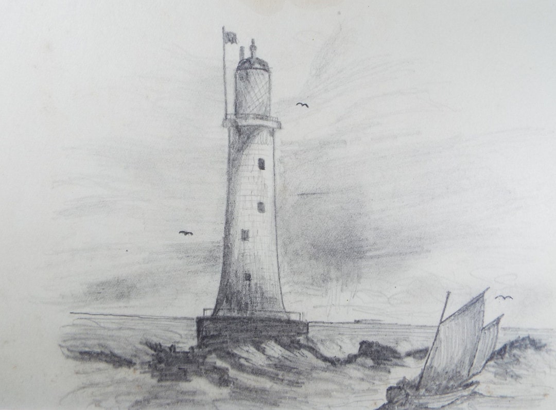 Original Pencil Drawing, 'lighthouse', Circa 1910, Artist Unknown - Etsy