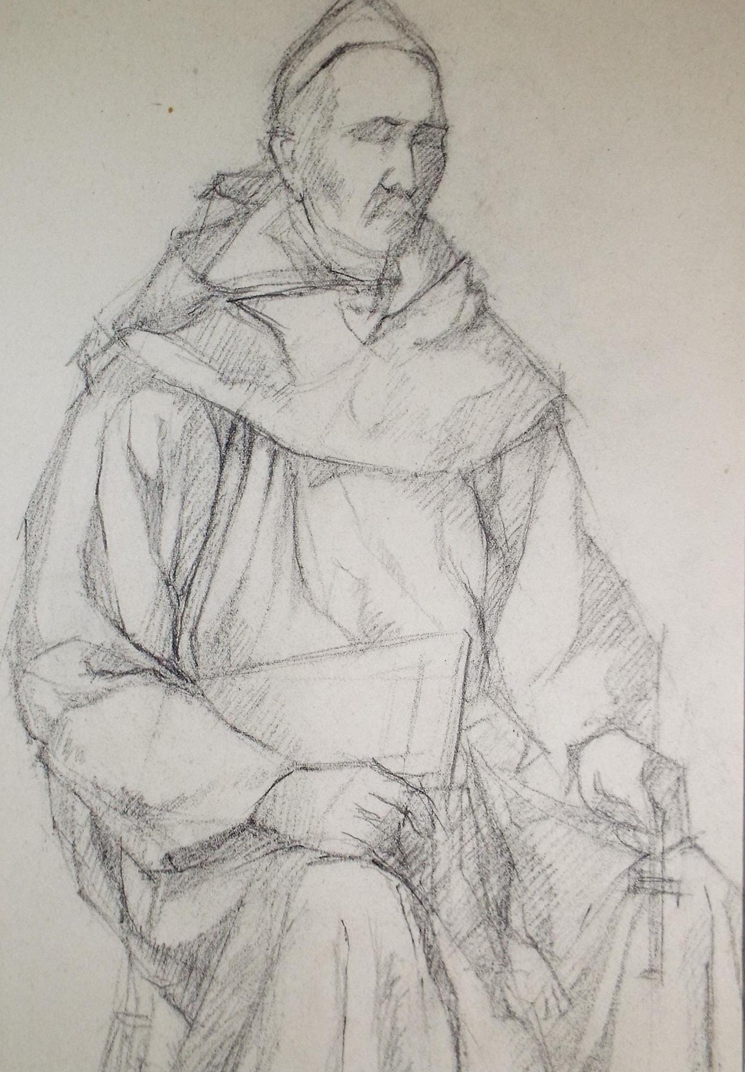 Pencil Drawing 'seated Priest', C1950s, C.D. Finley - Etsy