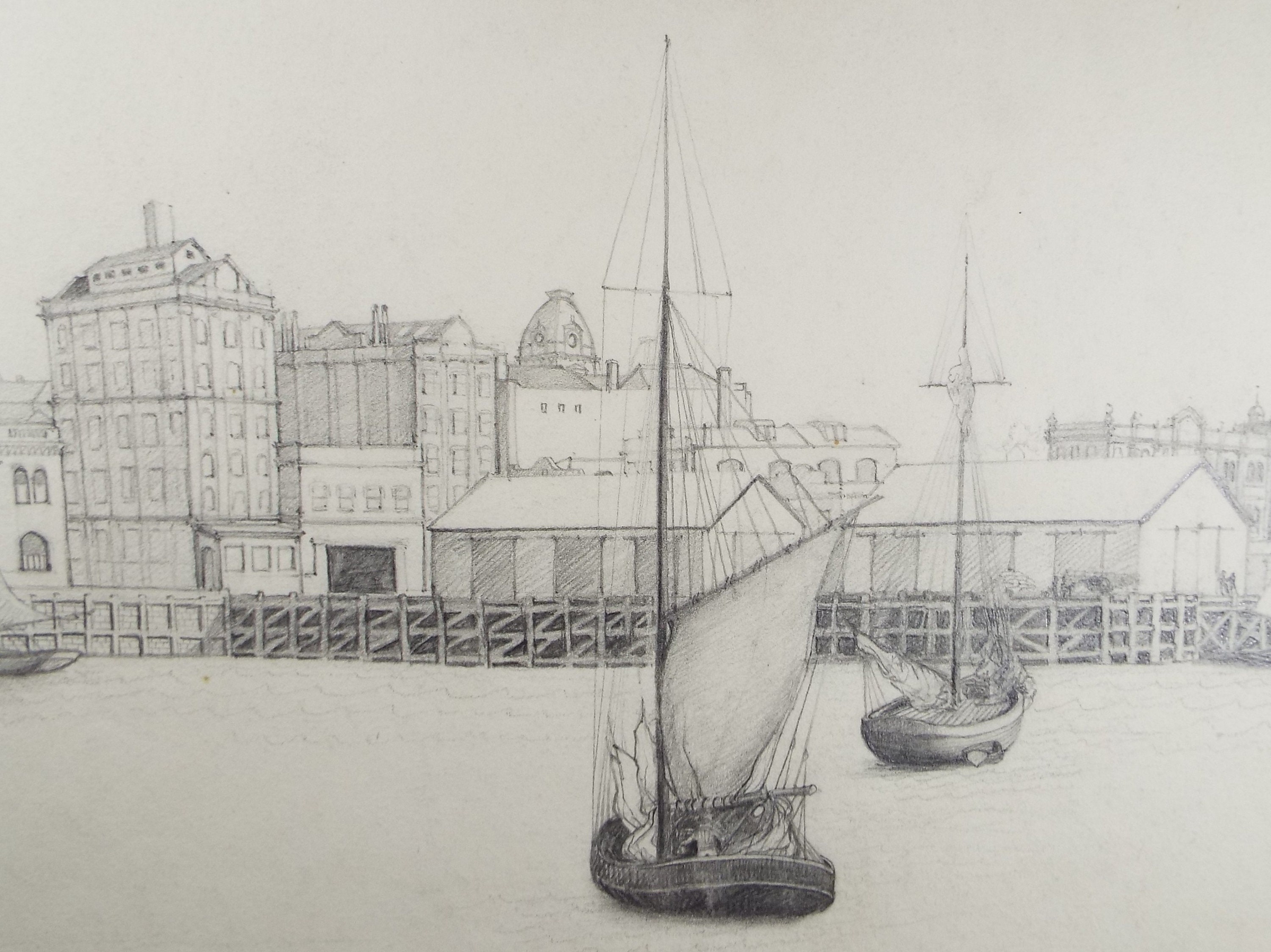 Original Pencil Sketch 'boats Approaching the Dock' - Etsy