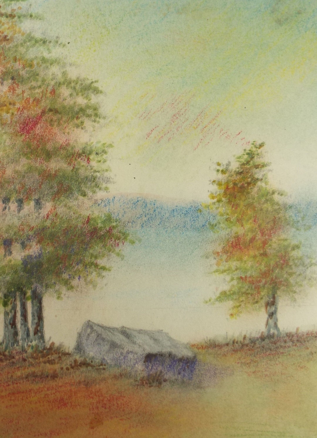 Original Pastel Drawing 'trees in a Misty Landscape' 1950's, A Simmons ...