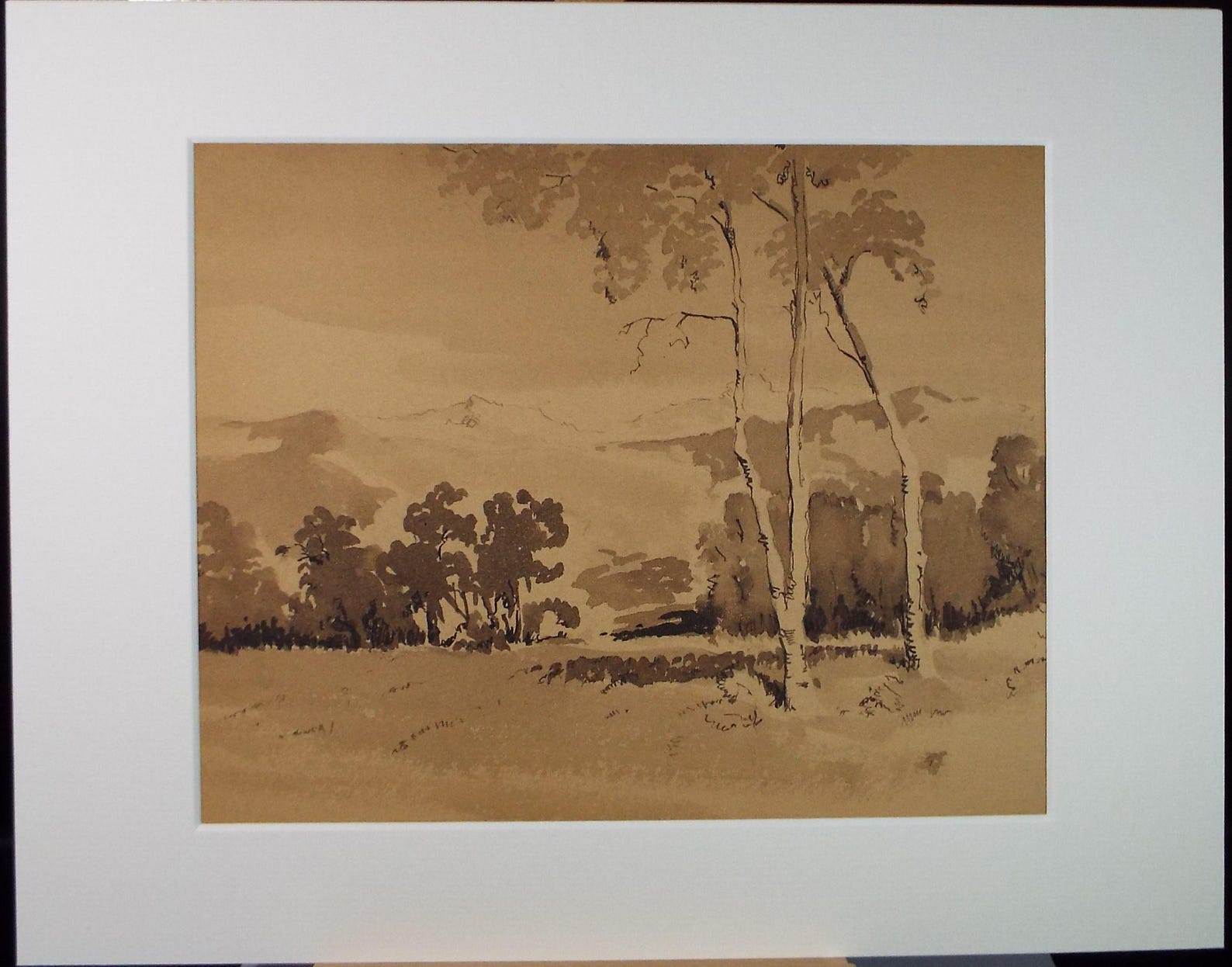 Original Sepia Watercolour, 'landscape Study', Artist Unknown, Circa ...