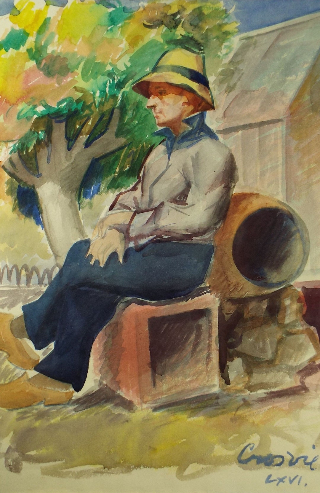 Original Watercolour, 'seated Figure by the Potting Shed', William ...