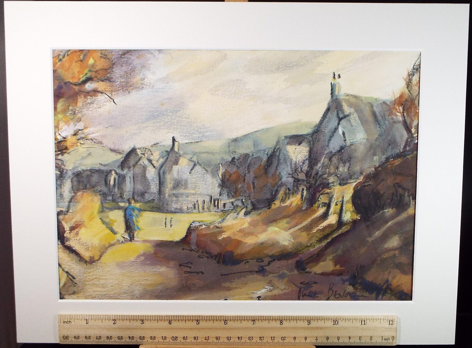 Original Watercolour, 'village Landscape With Figures', June Bevan ...