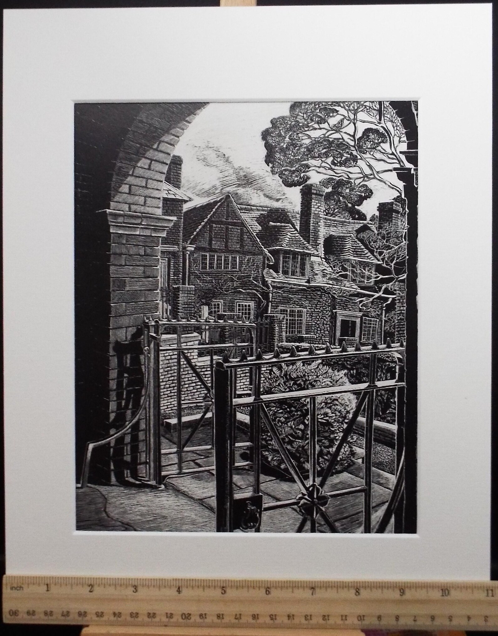 Original Scraperboard Drawing, 'manorhouse', Lorraine Abraham RSMA 1941 ...