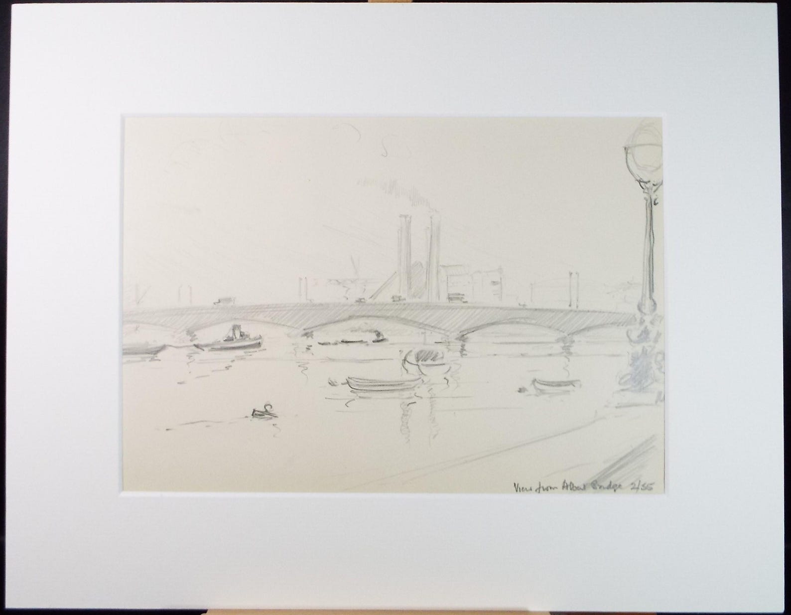 Original Pencil Drawing, 'view From Albert Bridge', Artist Unknown ...