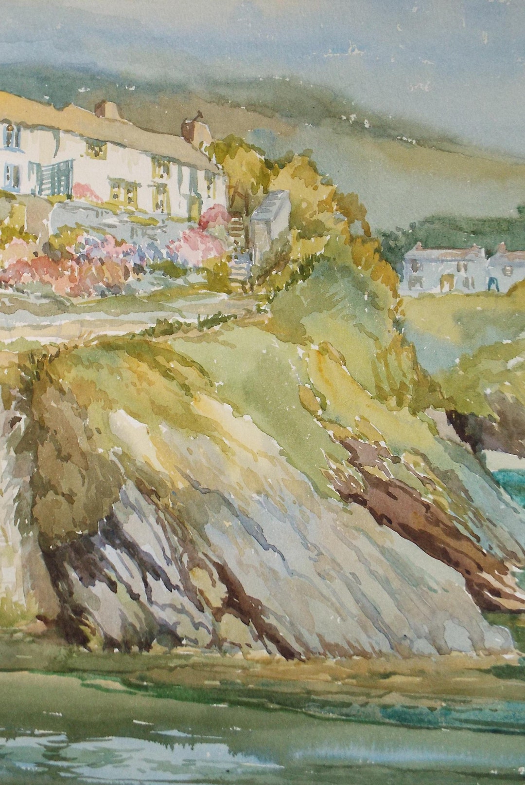 Original Watercolour, 'clifftop Houses', Gwen Rayner, C1970's - Etsy