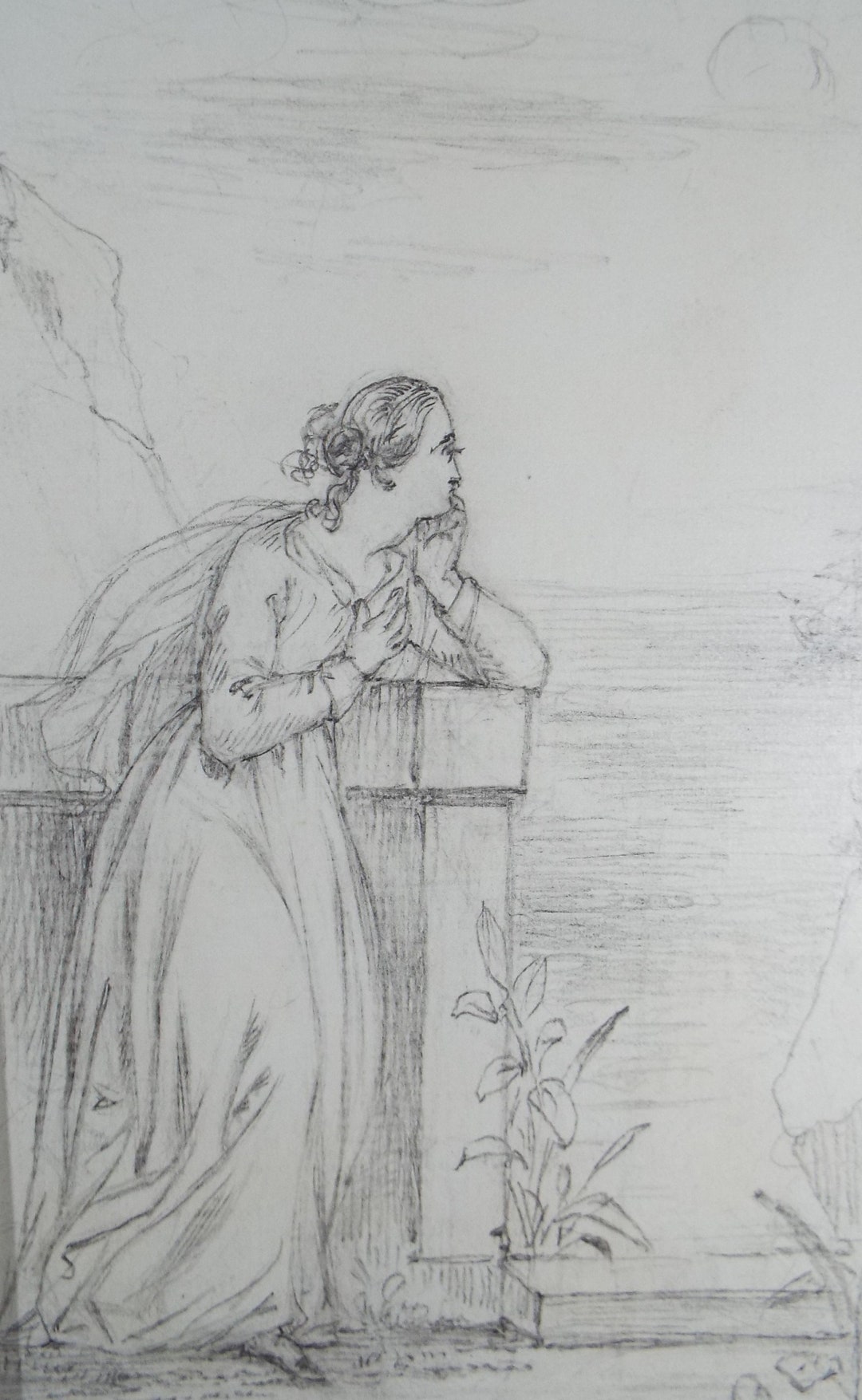 Original Pencil Drawing, 'pining for Her Sweetheart', John Wood (1801 ...