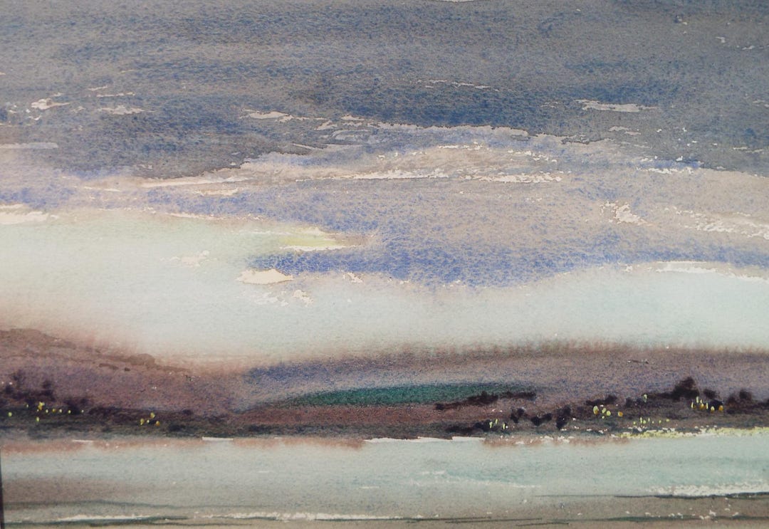 Original Watercolour, 'twilight Over the Coast', Gwen Rayner, C1970's ...