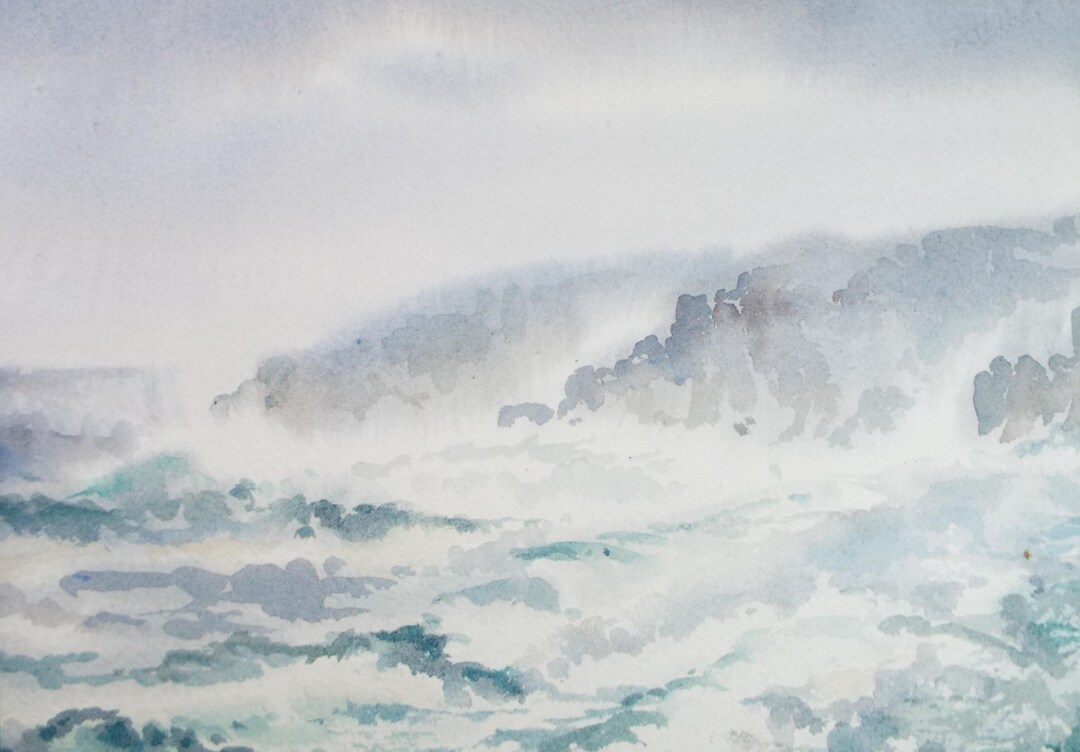 Original Watercolor Painting: Stormy Sea, Gwen Rayner, C1970s - Etsy
