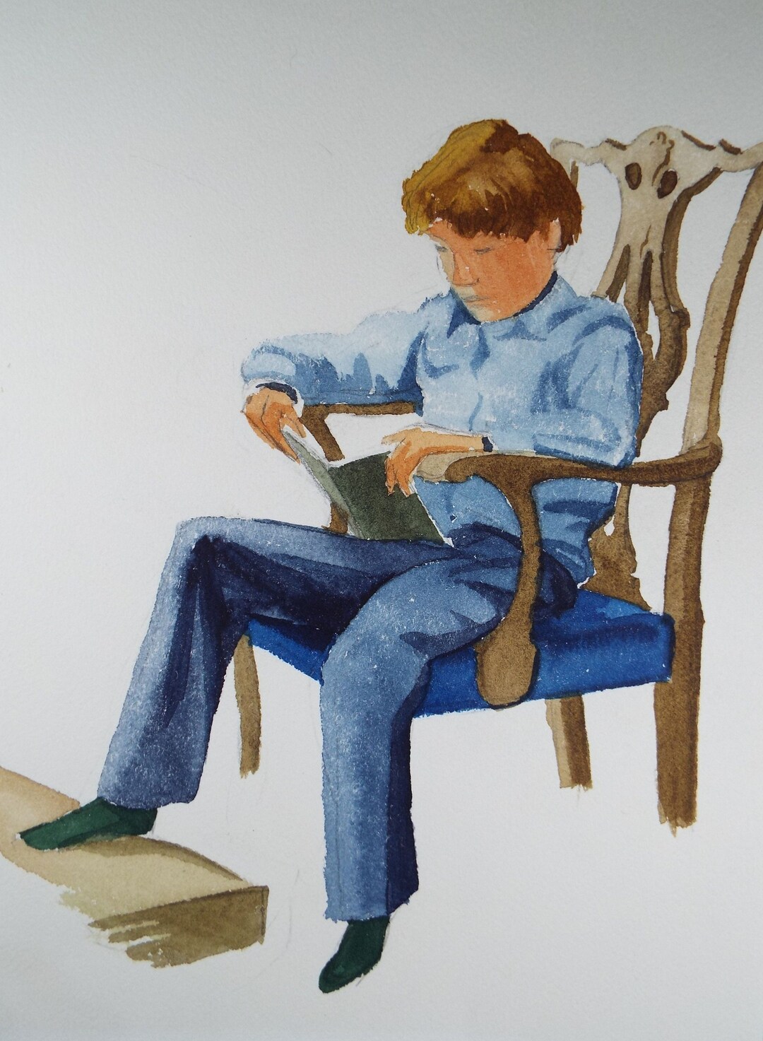 Original Watercolour, 'boy Seated in a Chair', C1990s, Paul Winby 20th ...