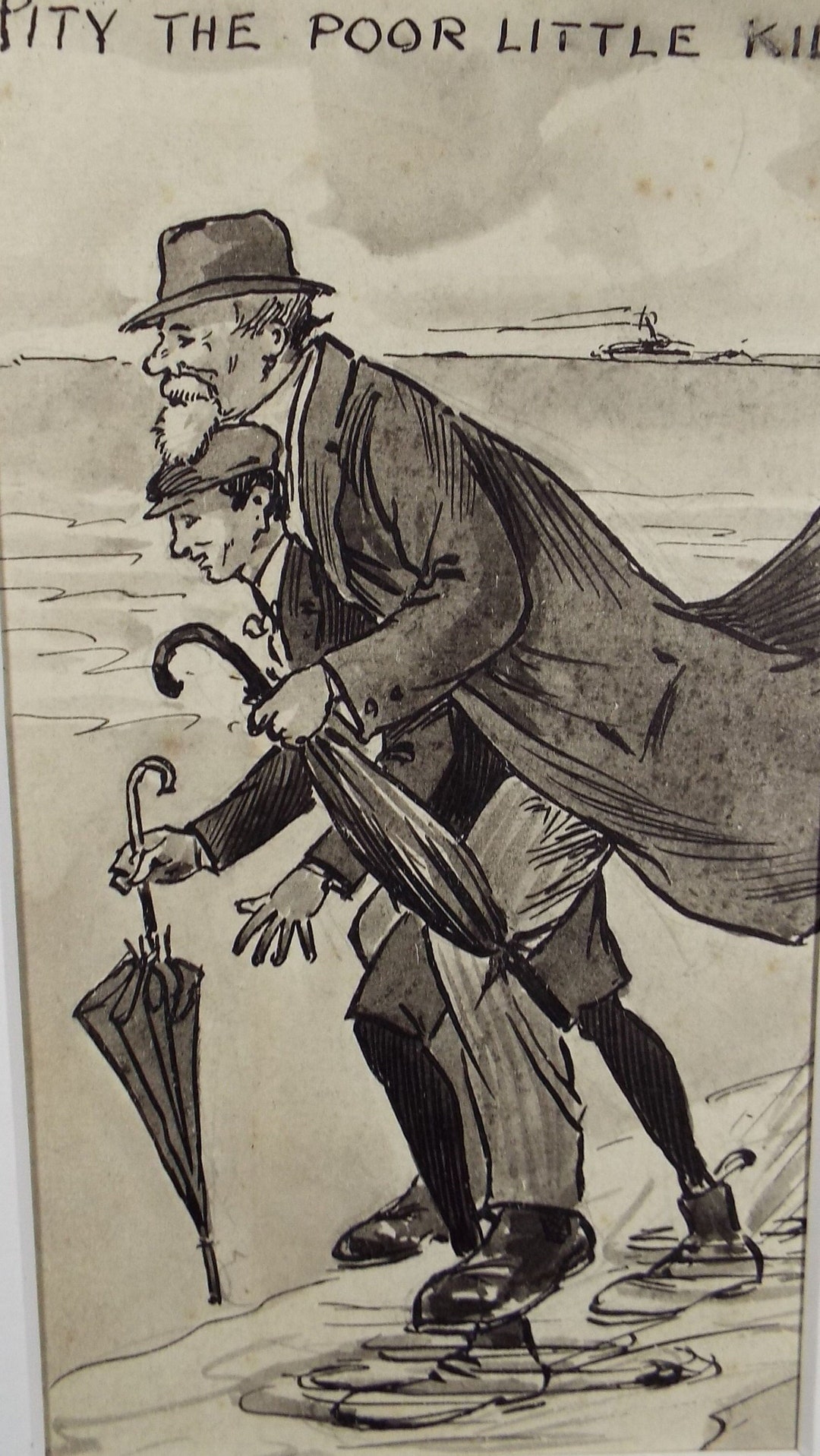 Original Ink and Wash 'pity the Poor Little Kid', Artist Unknown, Circa ...