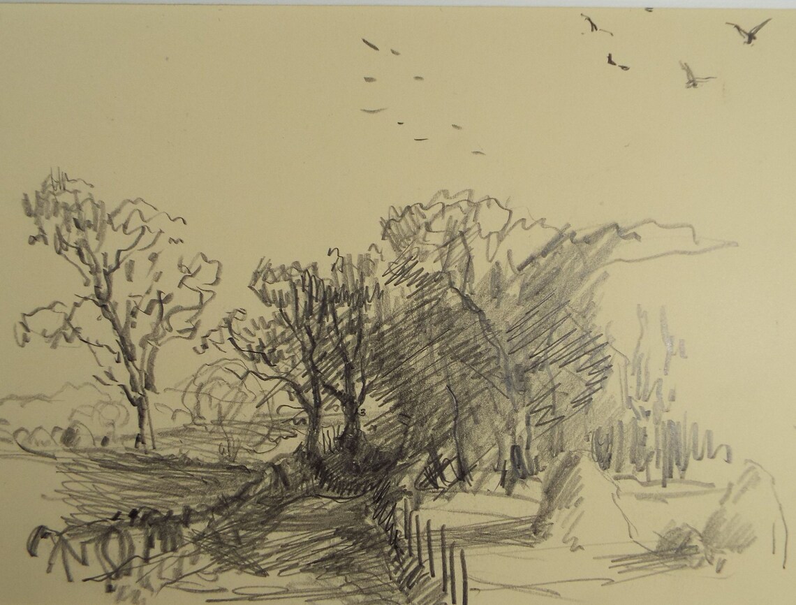 Original Pencil Drawing, 'A Country Lane', Circa 1920's, Nan C ...
