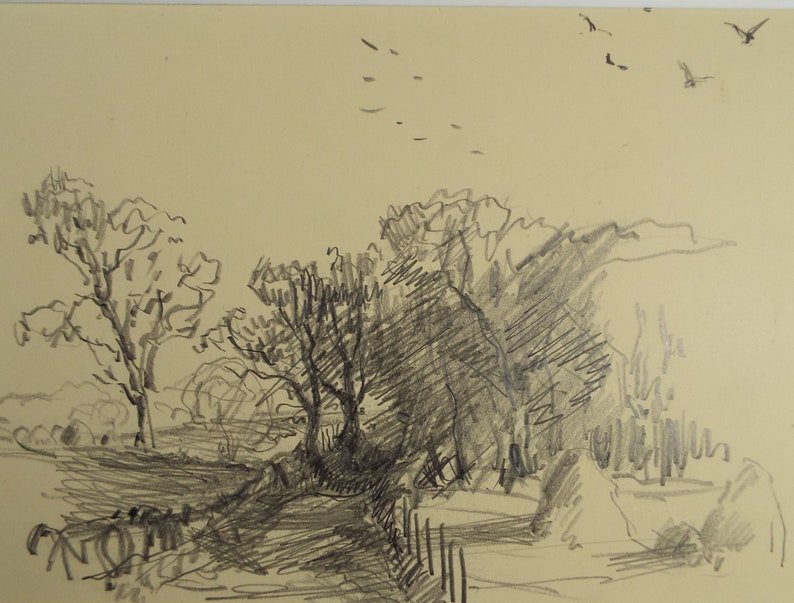 Original Pencil Drawing, 'A Country Lane', Circa 1920's, Nan C ...