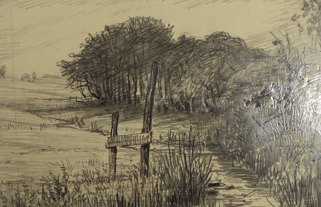 Original Pencil Drawing, 'the Stream', Circa 1920's, Nan C. Livingstone ...