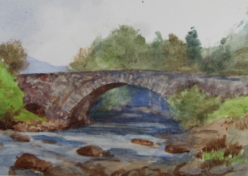 Original Watercolour Sketch, 'stone Bridge Over the River', C1910 ...