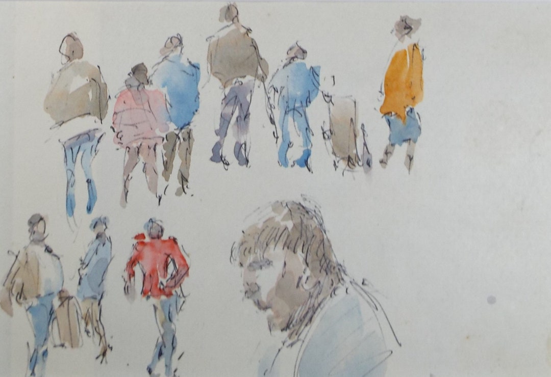 Original Watercolour Drawing, 'group of Figures', Hugh Mckenzie (1909 ...
