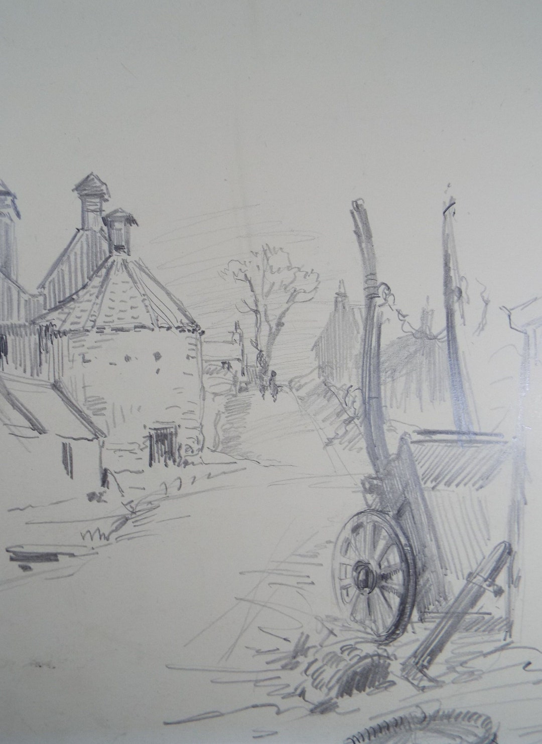 Original Pencil Drawing, 'A Farmyard', Circa 1920's, Nan C. Livingstone ...