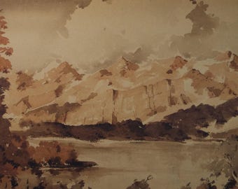 Original Sepia Watercolour, 'landscape Study', Artist Unknown, Circa ...