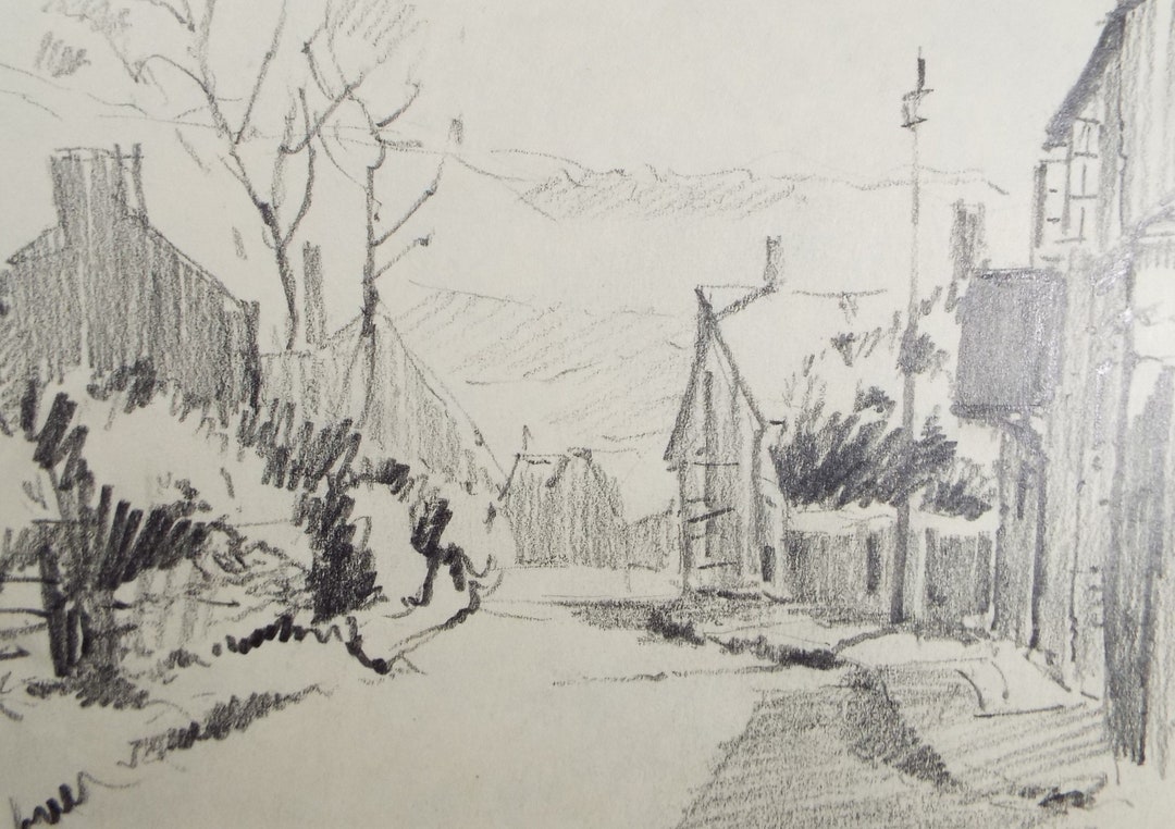 Original Pencil Drawing, 'street With Buildings', Circa 1990's , Artist ...