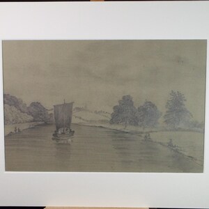 Pencil Drawing,'river View With Figures', Dated 1856, Unknown Artist - Etsy