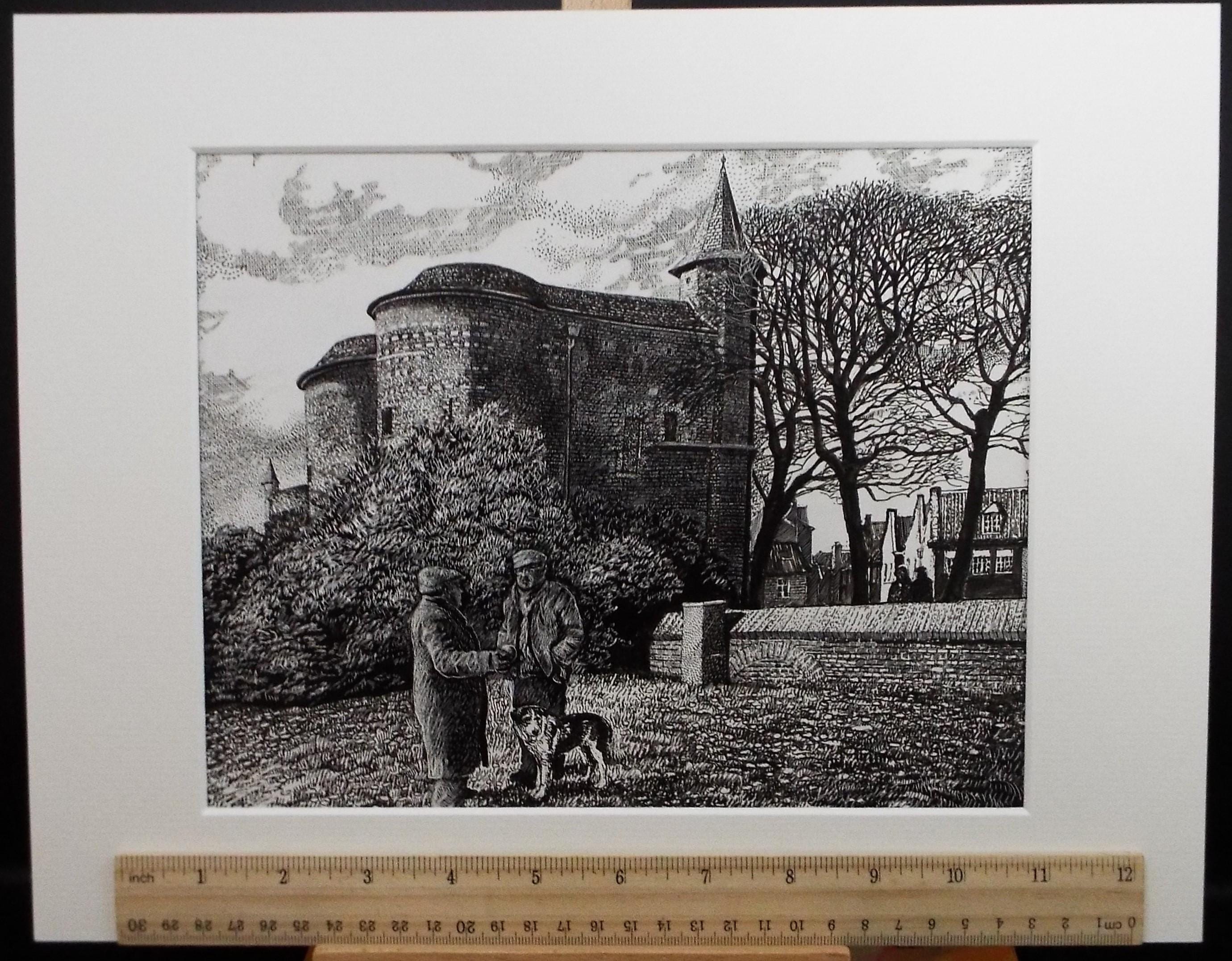 Original Scraperboard & Ink Drawing, 'figures With Dog, Lorraine ...